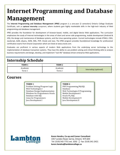 Internet Programming and Database Management - Lambton College