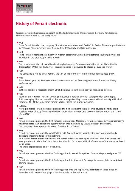 History of Ferrari electronic