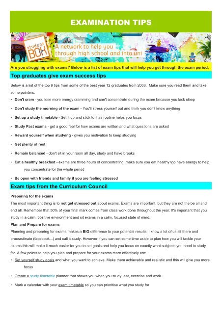 EXAMINATION TIPS - Aussiehome