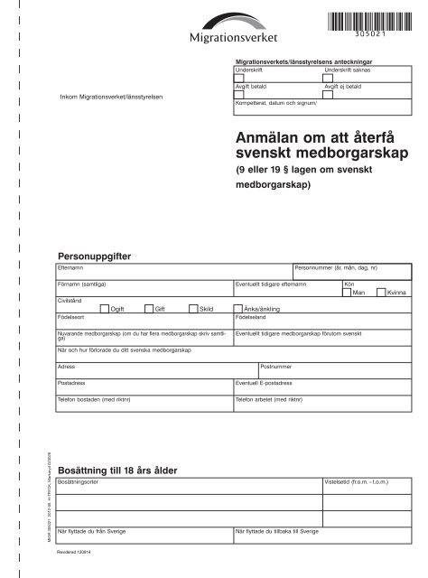 AnmÃ¤lan om att Ã¥terfÃ¥ svenskt medborgarskap - Migrationsverket
