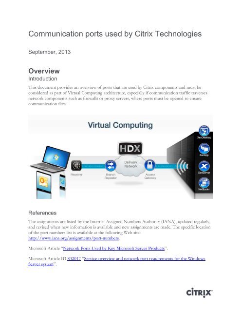 Communication ports used by Citrix Technologies