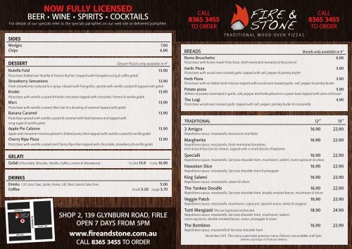 Take Away Menu - Fire & Stone