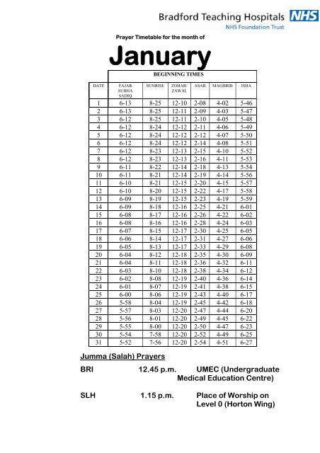 Prayer Times for Jumma Salaat