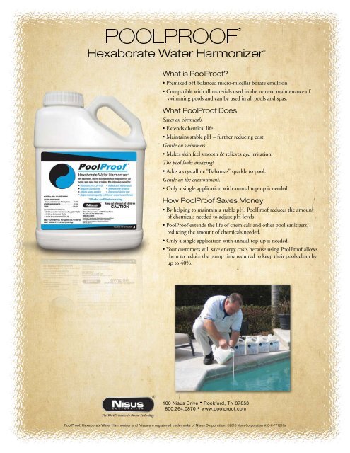PoolProof Specimen Label / MSDS - Nisus Corporation