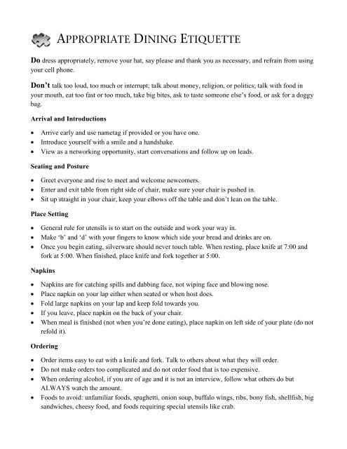 Dining Room Etiquette Dining Room Etiquette
