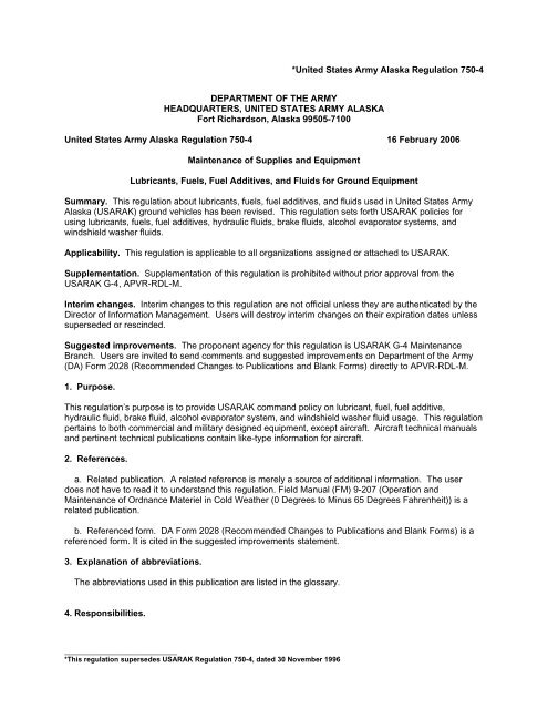 USARAK Regulation 750-4 - The USARAK Home Page