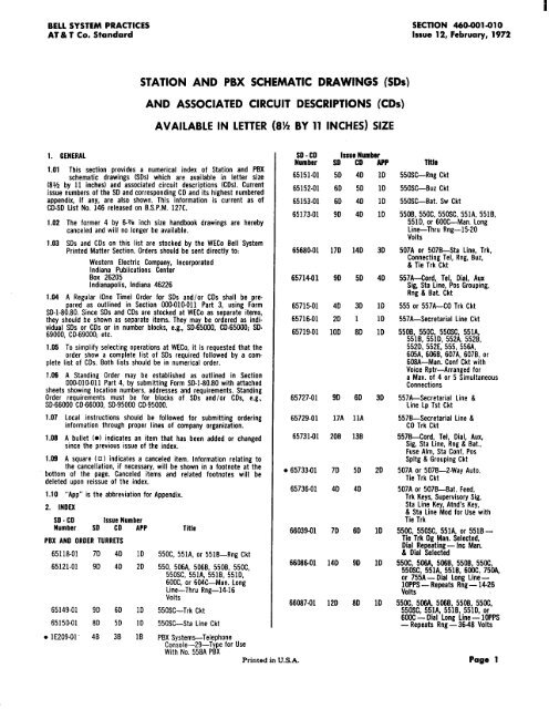 Station and PBX Schematic Drawings (SDs) and Associated Circuit ...
