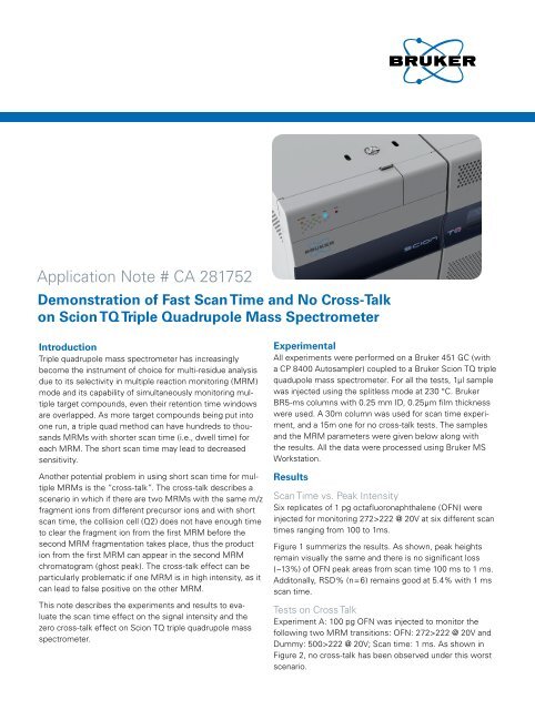 Demonstration of Fast Scan Time and No Cross-Talk on ... - Bruker