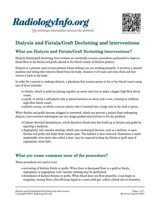 Dialysis and Fistula/Graft Declotting and Interventions - RadiologyInfo