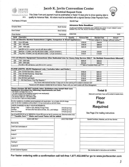 Javits Center Electrical Request Form - Green Festival