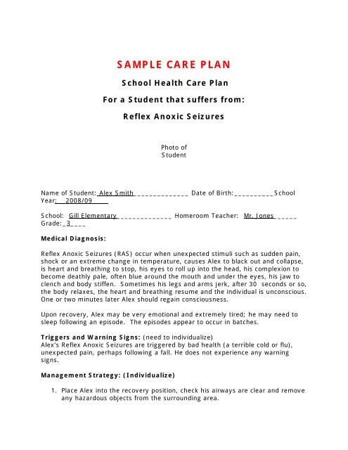 Sample Care Plan for a Child with Reflex Anoxic Seizures - Stars US