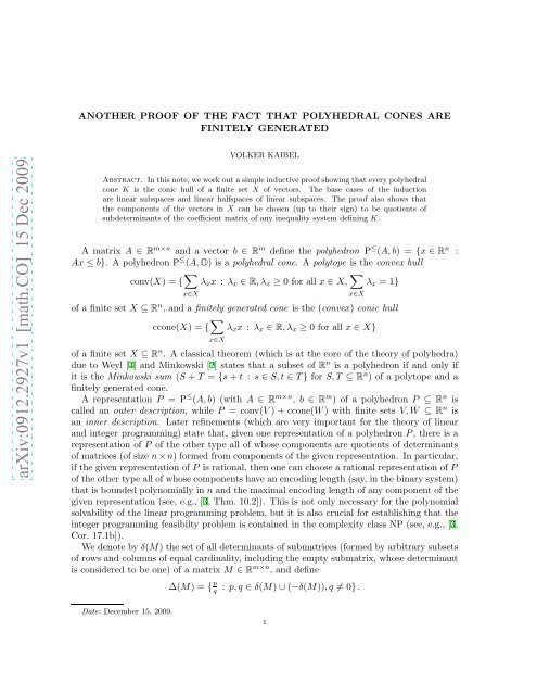 Finitely Generatedpolyhedral Cones