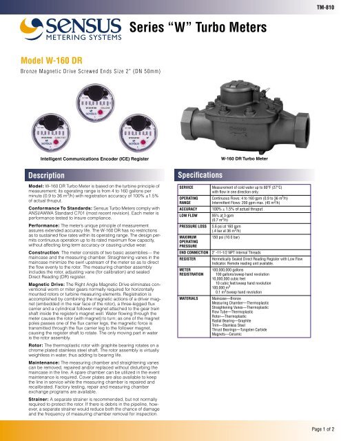 2" W-160 DR Screwed End - Customers & Distributors - Sensus