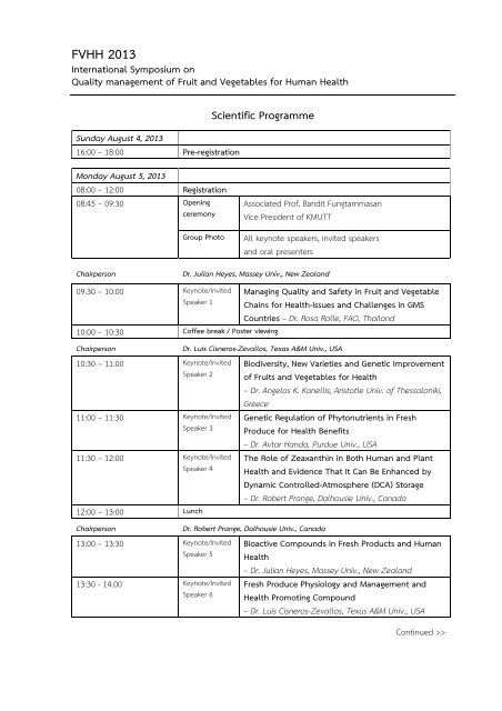 FVHH 2013 Scientific Programme - kmutt