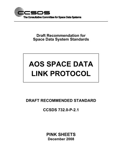 Ccsds 732 0 P 2 1 Aos Space Data Link Protocol Pink Sheets