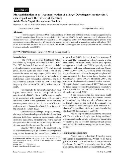 Marsupialization as a treatment option of a large Odontogenic ...