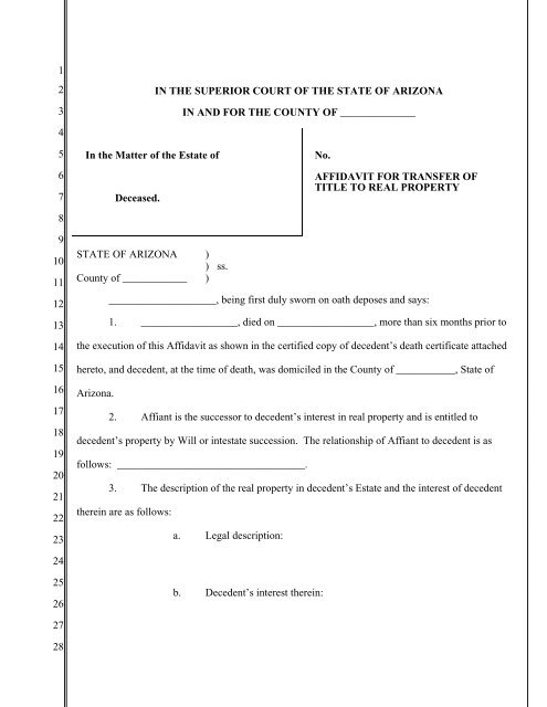 Affidavit for Transfer of Title to Real Property