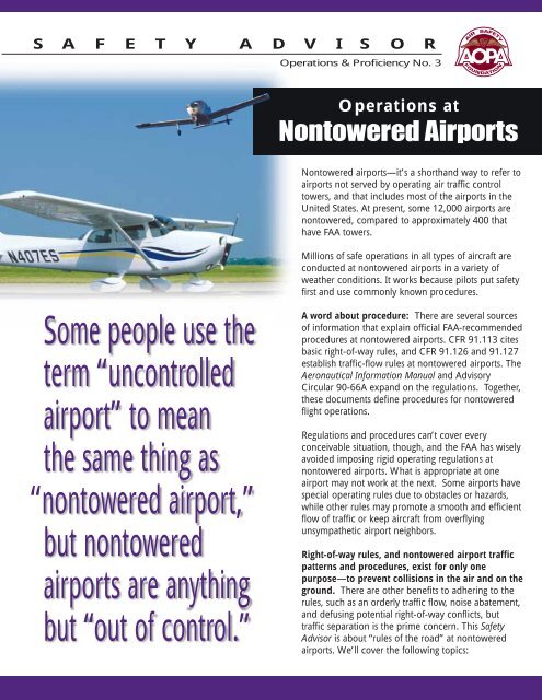 Operations at Nontowered Airports - Flight Training