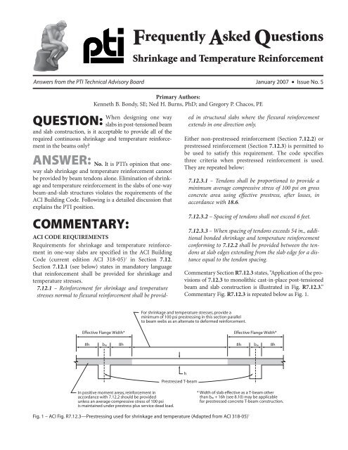 Shrinkage and Temperature Reinforcement - Ken Bondy