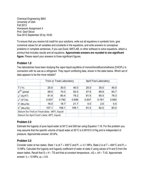 HW 4 - Department of Chemical Engineering - University of Utah