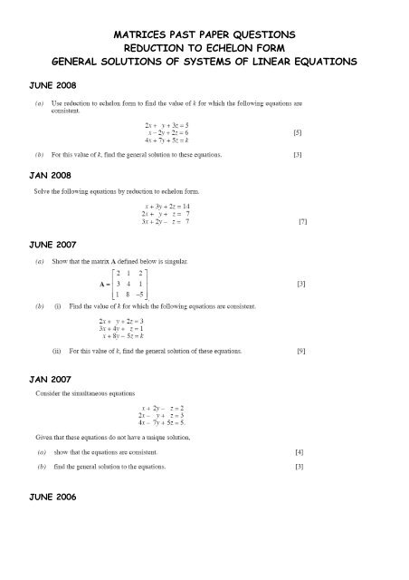 MATRICES PAST PAPER QUESTIONS matrices-past-paper-questions
