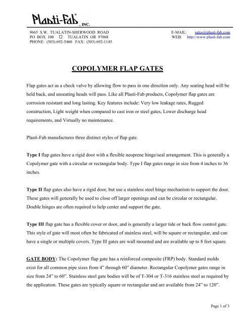 COPOLYMER FLAP GATES - Plasti-Fab, Inc.