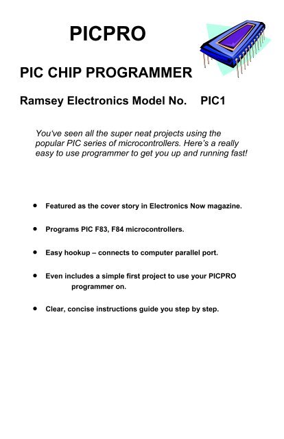 picpro pic-chip microcontroller programmer - Ramsey Electronics