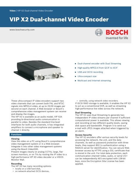 VIP X2 Dual-channel Video Encoder - Bosch Security Systems