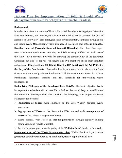 Action Plan for Implementation of Solid & Liquid Waste Management ...