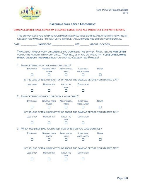 parenting skills self assessment - Celebrating Families