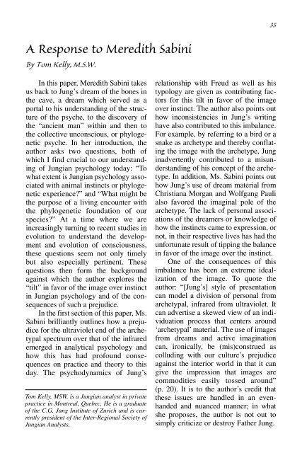 A Response to Meredith Sabini - CG Jung Institute of New York