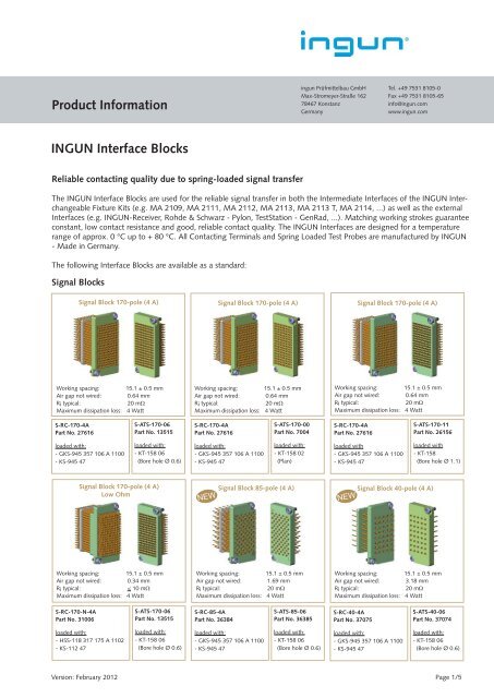 Interface Blocks for INGUN Test Fixtures - INGUN PrÃ¼fmittelbau GmbH