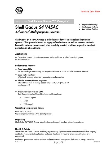 Shell Gadus S2 A320 Datasheet PDF Bearing (Mechanical), 56% OFF