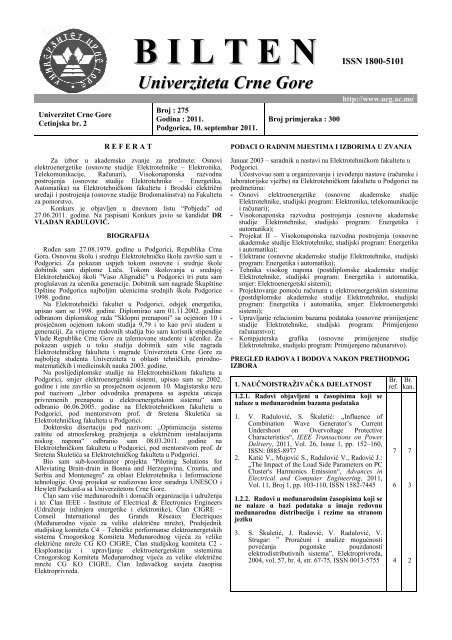 Bilten br.275 - Univerzitet Crne Gore