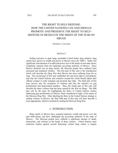 Nicholas J. Cravotta, THE RIGHT TO SELF-DEFENSE - Ave Maria ...