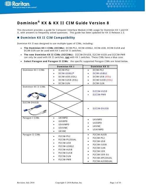 Dominion KX II - CIM Guide v.8 - Raritan