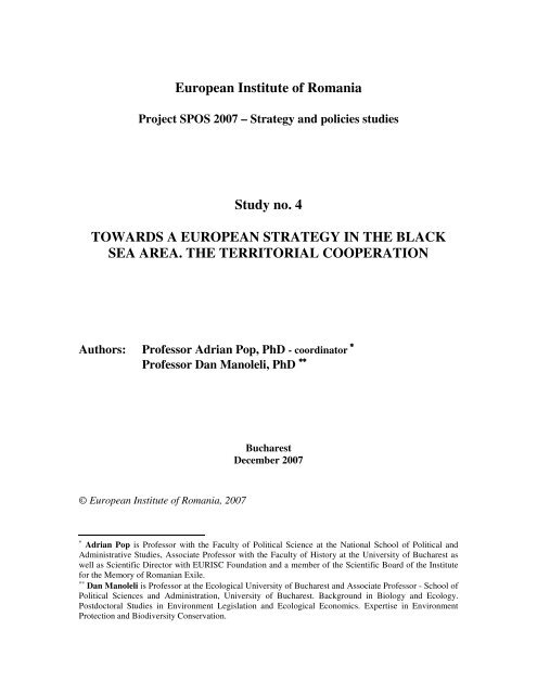 Dr.Adrian Pop and Dr.Dan Manoleli:Towards a European Strategy in