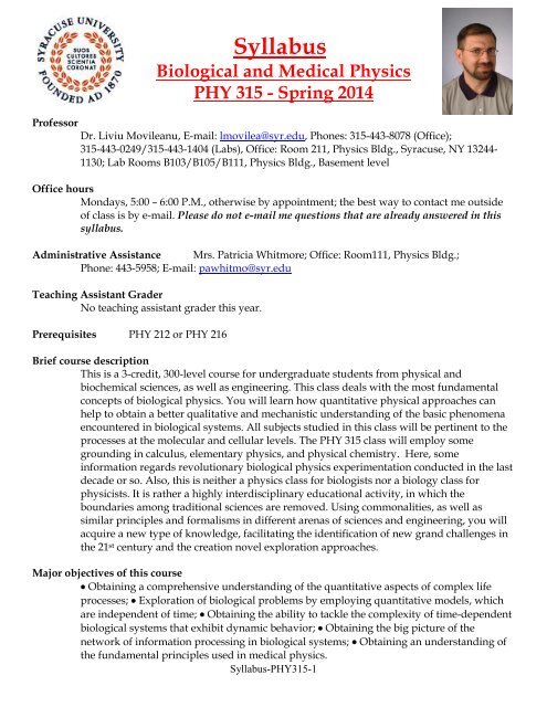 1. Syllabus PHY 315 - Physics - Syracuse University