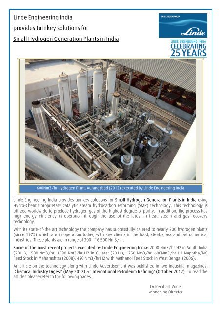 Linde Engineering India provides turnkey solutions for Small ...