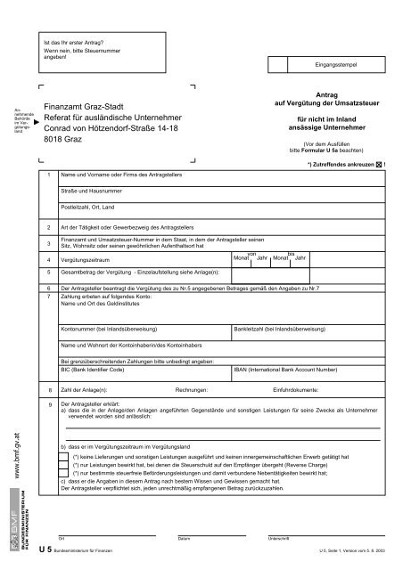 U15 Formular Finanzamt Heft Nr. 06