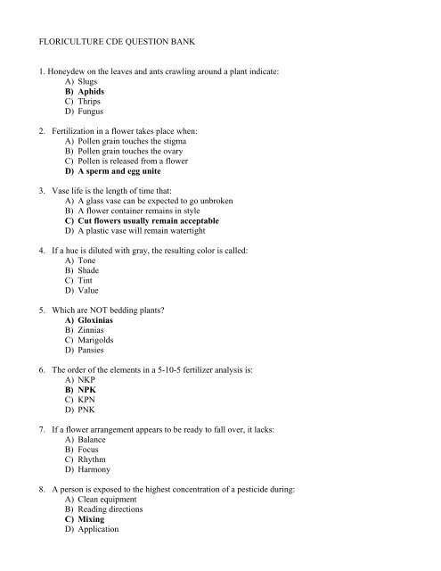 FLORICULTURE CDE QUESTION BANK 1. Honeydew on ... - Pa FFA