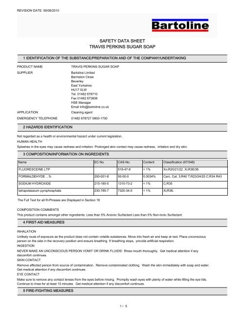 Safety Data Sheet Travis Perkins Sugar Soap