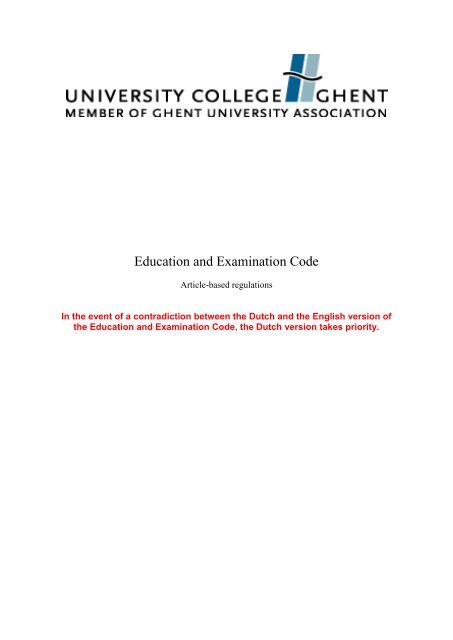 Education and Examination Code - University College Ghent