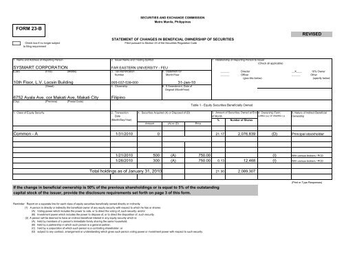 FORM 23-B - Far Eastern University