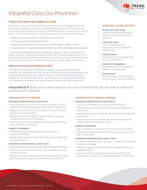 Integrated DLP Solution Brief - Data Loss Prevention - Trend Micro