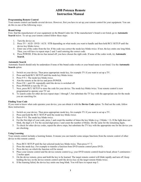 ADB Potenza Remote User Guide (black)