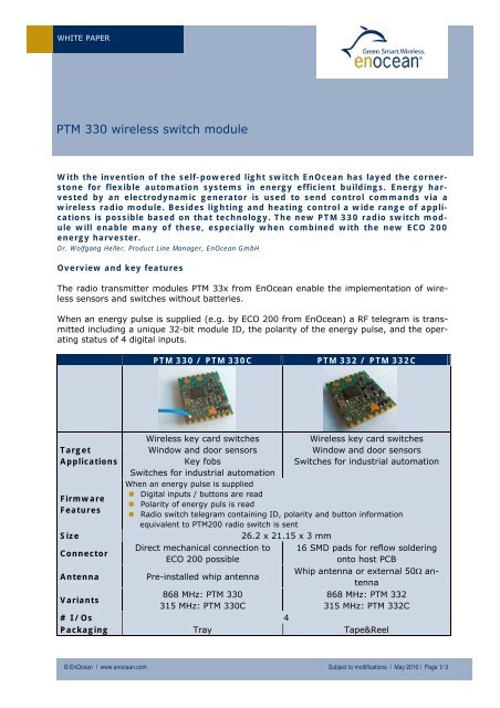 PTM 330 wireless switch module - EnOcean