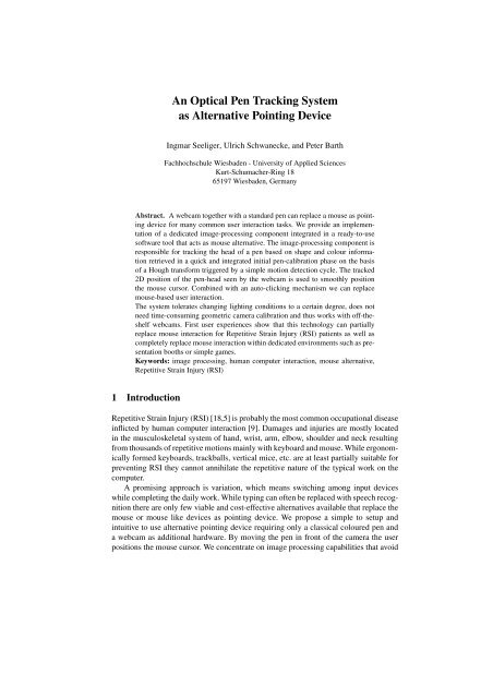 An Optical Pen Tracking System as Alternative Pointing Device