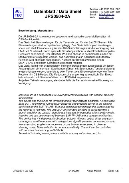 Datenblatt / Data Sheet JRS0504-2A