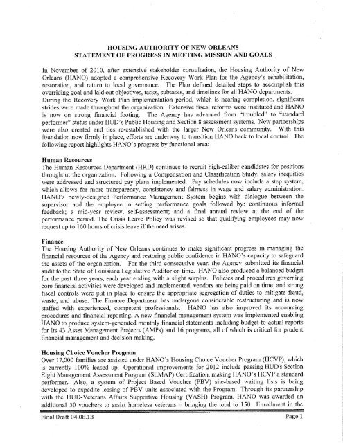 PHA Plan Format - Housing Authority of New Orleans